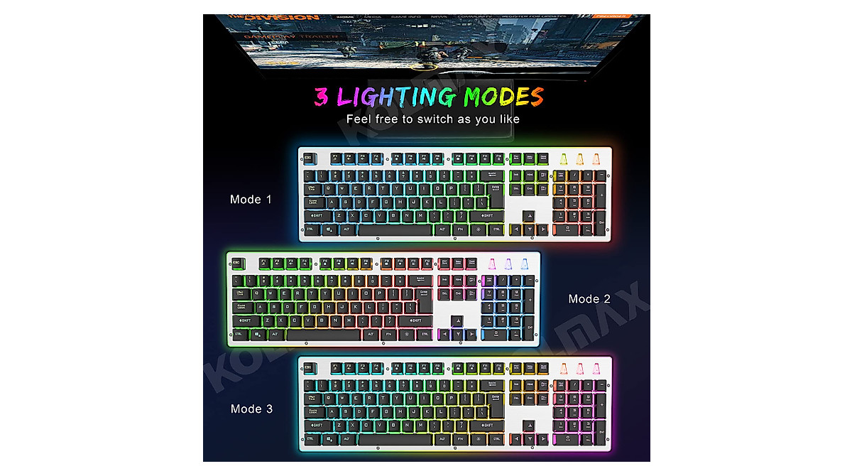 KOLMAX Gaming Keyboard with Rainbow LED Backlight