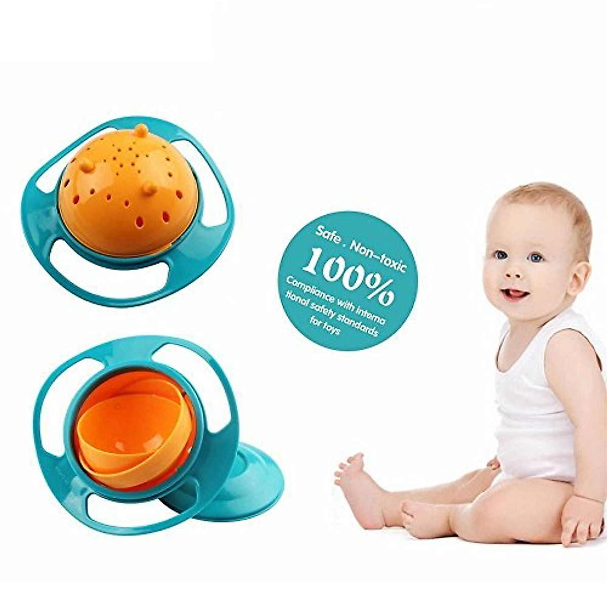 Berry President Magic Bowl 360 Degree Rotation Spill Resistant Gyro Bowl with Lid For Toddler Baby Kids Childre (Pink+Blue+Green)