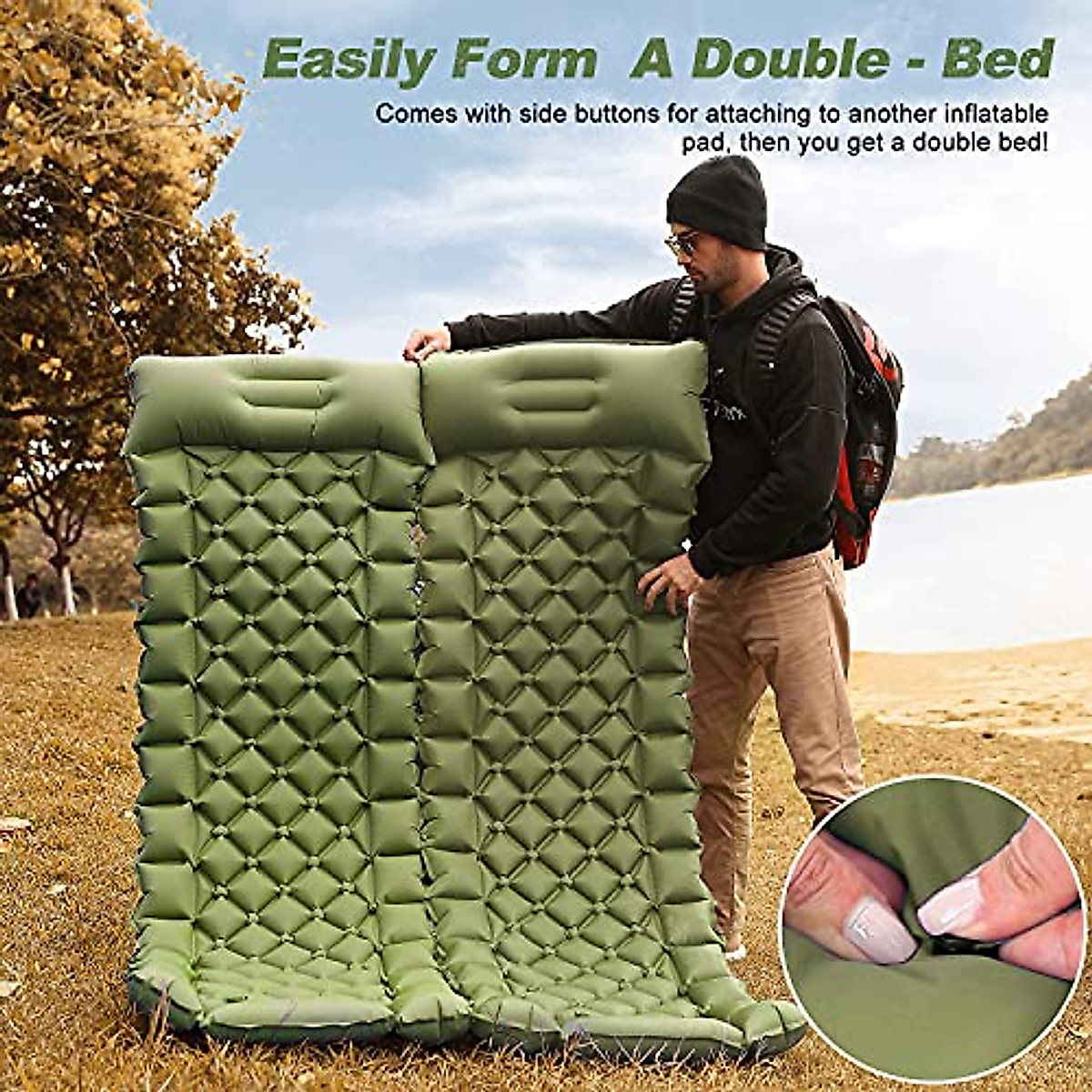 DEHUMI Camping Sleeping Pad - with Built-in Foot Pump, Ultralight Inflatable Camping Pad, Durable Waterproof Camping Mattress, Portable Compact Sleeping Pad for Camping, Backpacking, Traveling, Hiking
