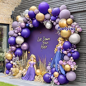 Purple Gold Balloon Arch Kit Double Stuffed Dark Purple Dusty Light Lavender Silver Balloon Garland with 18inch Foil Lilac Balloons for Birthday Baby Shower Bridal Wedding Party Decoration