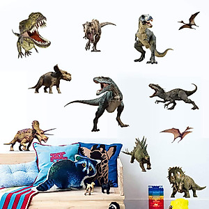 Dinosaur Wall Stickers for Boys Room, Peel & Stick Removable Wall Art Sticker Decals for Kids Bedroom Nursery Playroom Living Room Decoration