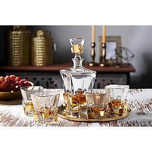 Barski - European Quality Glass - Crystal - Set of 6 - Square Shaped - Double Old Fashioned Tumblers - DOF - 11.7 oz. - with Gold Ice Cubes Design - Glasses are Made in Europe