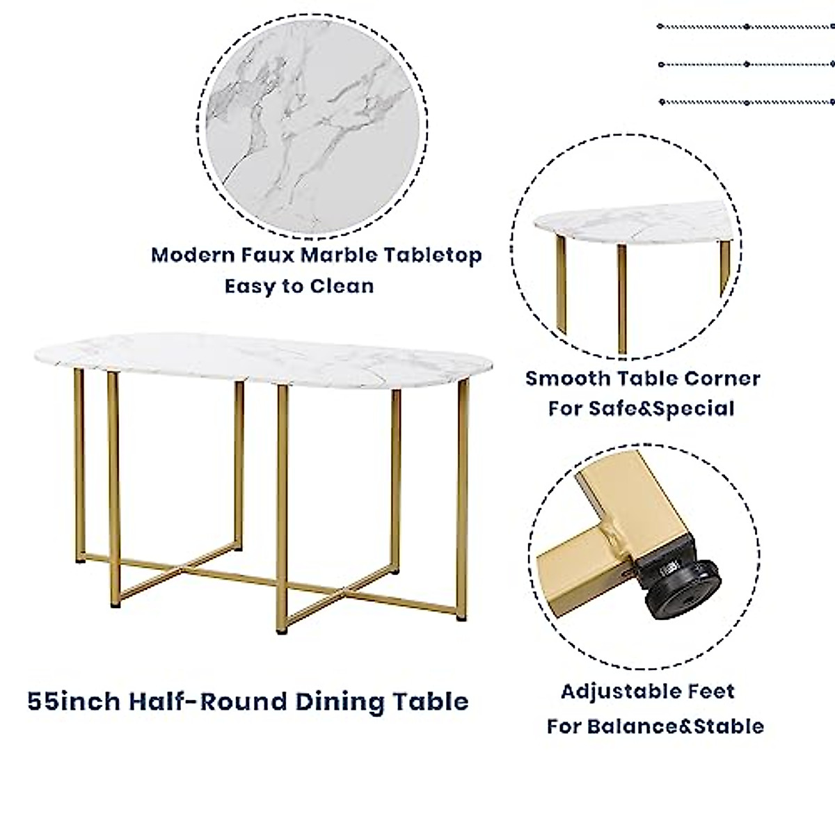 Merax Compact Dining Table and Chairs for Small Space Faux Marble Dining Table Set for 6, 55inch Kitchen Table 7 Piece Set for Dining Room Living Room Modern Style