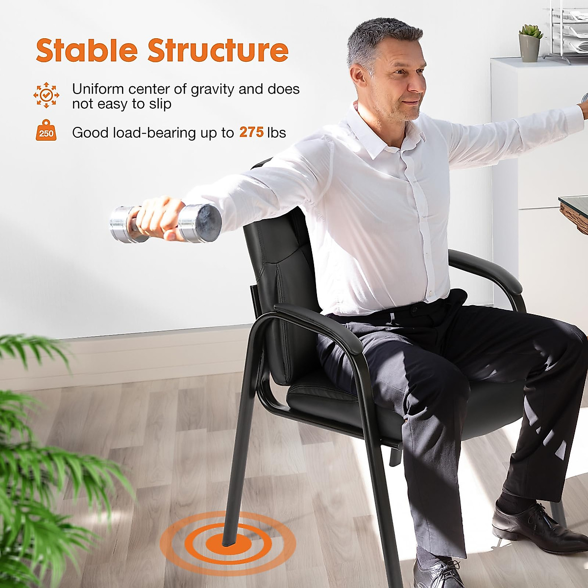 Sweetcrispy Waiting Room Chairs Reception Chairs Office Guest Chairs Set of 2, Big and Tall Desk Chair No Wheels Executive Office Chair PU Leather Conference Room Chairs Lobby Chairs with Padded Arms