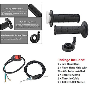CALU LUKY 22mm Twist Throttle Accelerator Handle Grips, 50 90 110 125cc Pit Bike Dirtbike (Handle Grip + Cable + Throttle Clamp + flameout Switch)