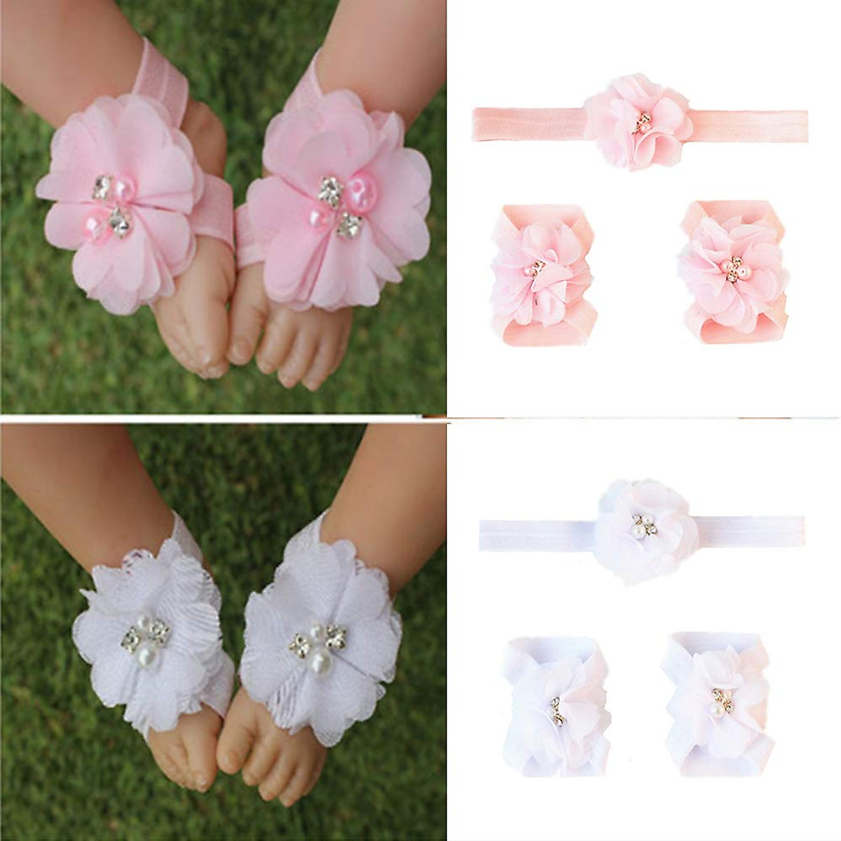 ZOCONE 10 Colors Baby Girl Headbands and Barefoot Flower Sandals Value Set Baby headbands Feet Accessories for Newborn Infants Toddlers Girls