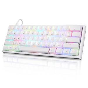 STOGA 60% Gaming Keyboard, White Mini Keyboard with Rainbow Blacklit, Wired Mechanical Keyboard for Computer, 61keys RGB Keyboard with Brown Switch,Pudding Keycap Keyboard for Windows PC/Mac Gamers