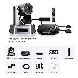 Tenveo All-in-One Video and Audio Conference Room Camera System 10X Optical Zoom USB PTZ with Bluetooth Speakerphone Expansion Microphones for Large Remote Meeting Work with Zoom Skype