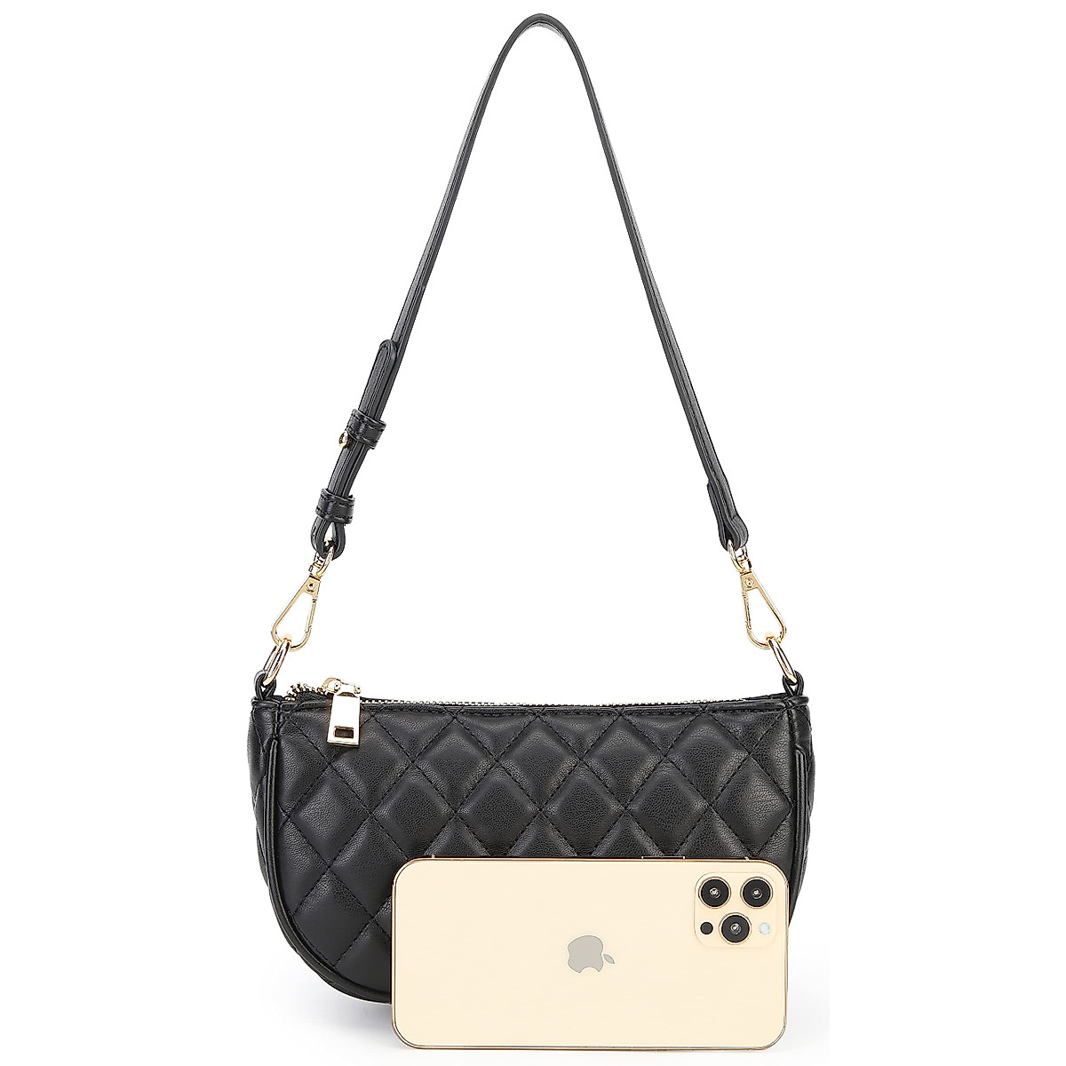 lola mae Classic Clutch Shoulder Purse Underarm small Handbag for Women Simple Chain Strap Crossbody Bag with Zipper Closure (Black- Quilted 720)