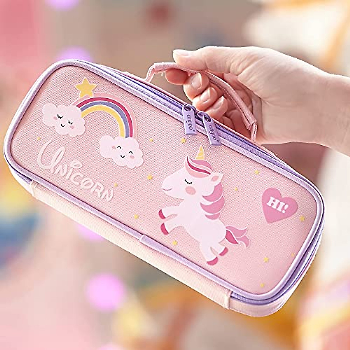 ANGOOBABY Cute Pencil Case Unicorn Pencil Pouch Medium Capacity Portable Multifunction Pen Bag with Compartments for Girls Kids Teen -Pink