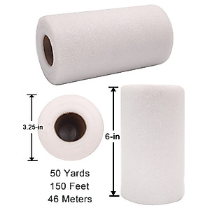 Glitter Tulle Fabric Rolls, 6 Inch 50 Yards (150ft) Sparkling Spool Ribbon Sequin Netting for Tutu Skirt Gift Wrapping Wedding Party Decoration (White)