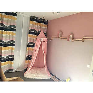 Bed Canopy for Girls Bed with Pom Pom, Cotton Dome Mosquito Net for Baby, Kids Indoor Outdoor Playing Reading, Bedroom Decoration (Peach Pink)
