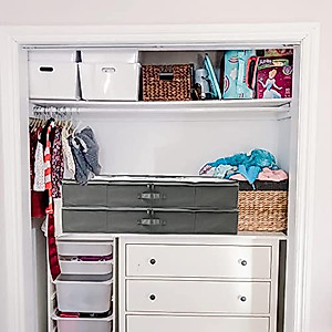 LotFancy Under Bed Storage Containers, Detachable Dividers, 2 Pack, Closet Underbed Clothes Blanket Organizer, 39.3x16.5x6 in, with 4 Handles and Large Clear Window, Sturdy, Large, Gray