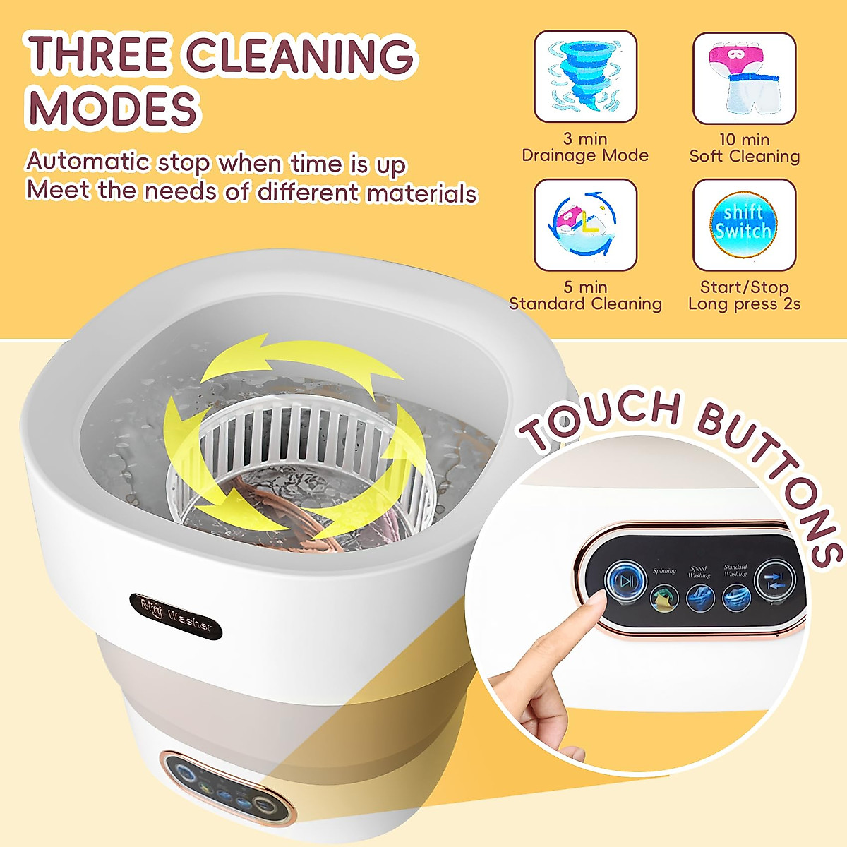 Portable Washing Machine 15L, Mini Washer with 4 Modes and Spin Basket, Large Capacity Laundry Washer Deep Cleaning for Underwear,Baby Clothes, Foldable Washing Machine for Apartments,Camping,Travel