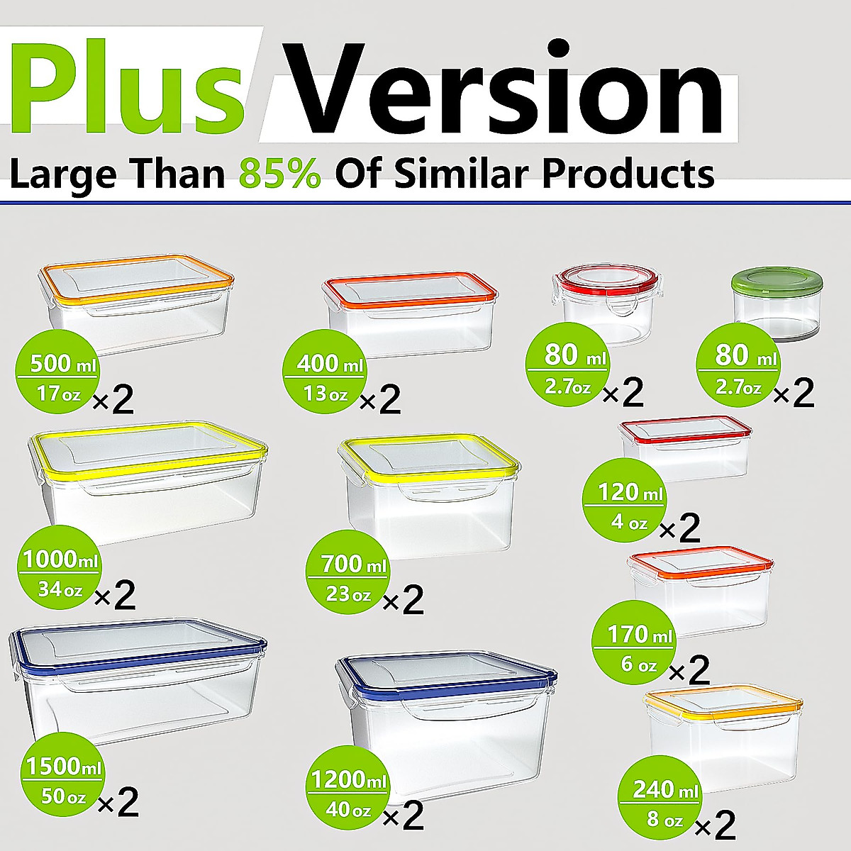 22 Pack Food Storage Containers with Lids, Reusable Plastic Meal Prep Containers, Microwave/Freezer/Dishwasher Safe Clear Airtight Containers