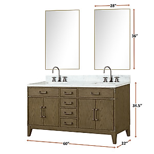 Bell+Modern Harbor 60 in W x 22 in D Grey Oak Double Bath Vanity and Carrara Marble Top