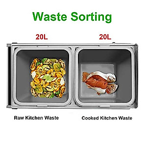 TANYOYO 40 Quarts Double Sliding Trash Can Under Cabinet Kitchen Sliding Out Under Counter Waste Bin Kitchen Pull Out Recycling Bin Dual Waste Containers Under Sink Waste sorter Fixable Base