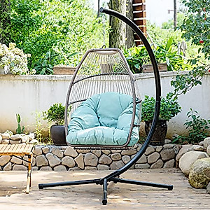 Hanging Swing Chair Egg Chair Hammock Chair Basket Chair UV Resistant Cushion with Stand for Indoor Bedroom Outdoor Garden Backyard,Blue