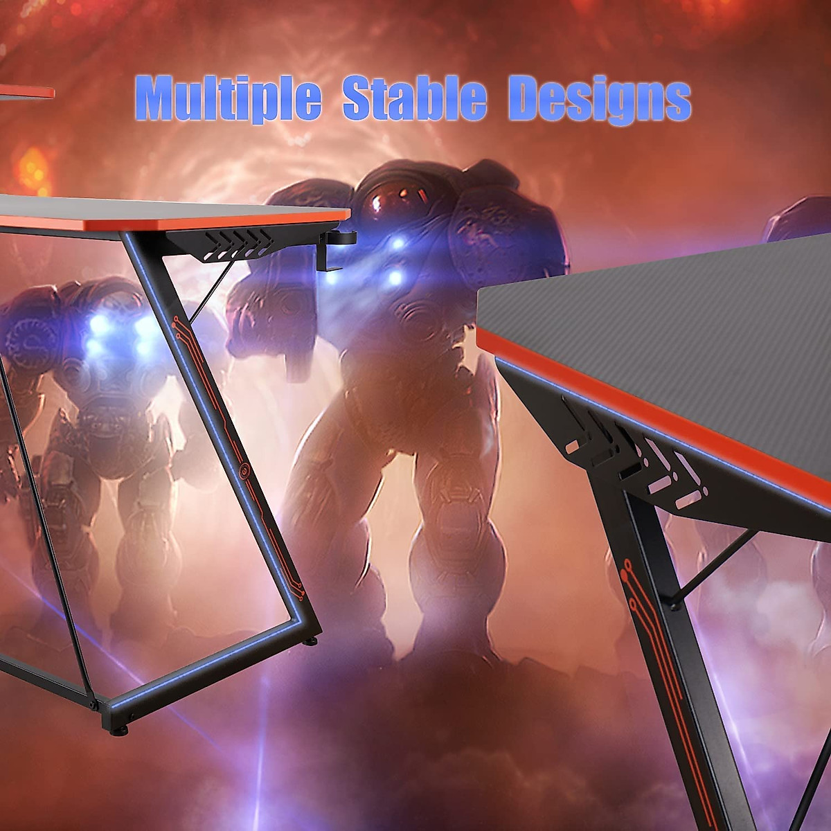 Excited Work Z-Shaped Multifunctional Gaming Desk, 40-inch Computer Desk, Home Desk Writing Desk, Personal Workstation with Headphone Stand and Cup Holder