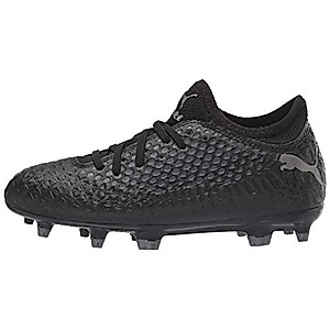 PUMA Unisex-Child Future 4.4 Firm/Artificial Ground Soccer Shoe, Black Black Aged Silver, 3 M US Little Kid