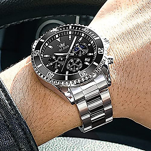 OLEVS Watch Men Silver Stainless Steel Watches for Men Luxury Chronograph Male Watch Black Dial Men's Wristwatch reloj para Hombre
