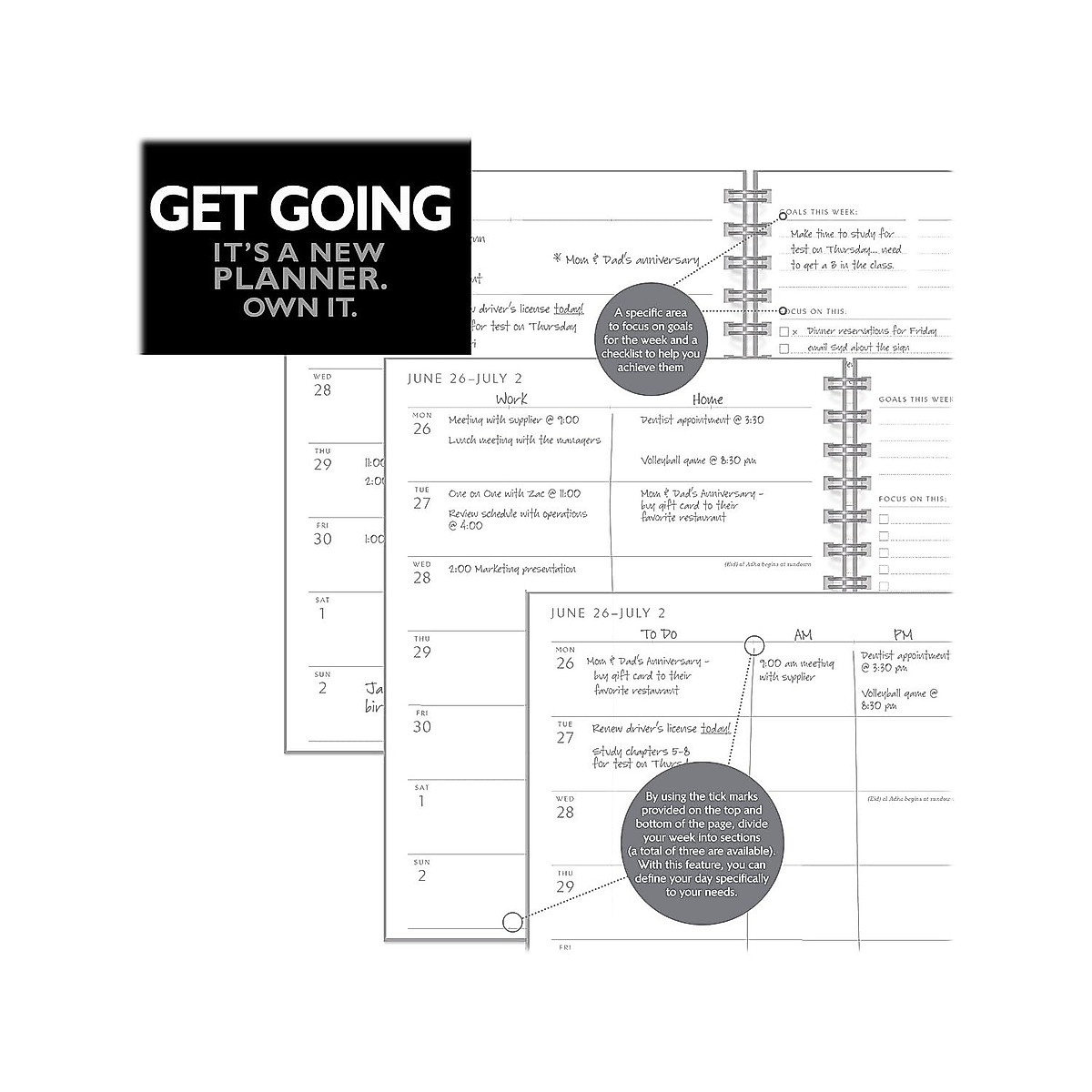 2023-2024 AT-A-GLANCE® Elevation Academic Weekly/Monthly Planner, 8-1/2" x 11", Black, July 2023 to June 2024, 75959P05