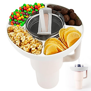 Snack Bowl for Stanley 40 oz Tumbler, Reusable Snack Storage Top Ring Candy Tray Nuts Platter Containers Box with 4 Compartments for Food Topper Plate Cup Holder for Stanley Cup Accessories (White)