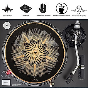 Cork Turntable Mat for Better Sound Support on Vinyl LP Record Player - Original Geometric Design- Dark light Cork slipmat [3mm Thickness]- m5