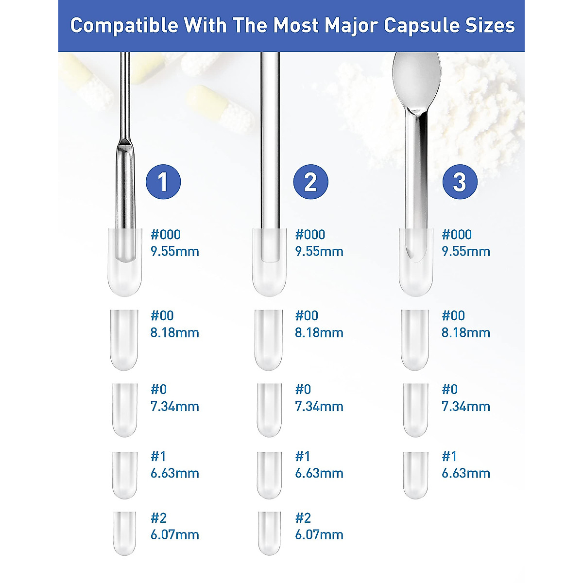 Capsule Filling Machine Kits, Micro Lab Spoon Spatula Tamper Tool for Fast and Easy Gel Capsule Filling, Gel Cap Capsule Pill Filler Machine - #000 00 0 1 2 3