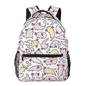RIUARA Cute Cartoon Axolotl Backpack Bookbags for Adult&Teeens Shoulder School Bags for School Office Travel