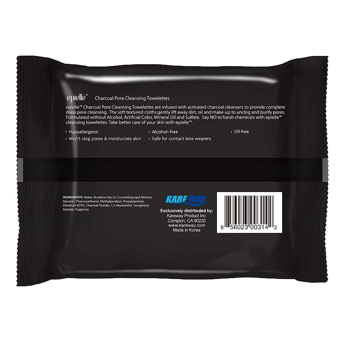 Epielle Charcoal Makeup Remover Wipes | Soft & Gentle for All Skin Types | Removes Dirt, Oil, Waterproof Makeup | 6 Pack | Korean Skincare