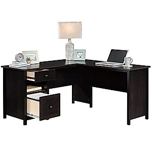 Sauder County Line Estate Black L-Shaped Desk with File Drawer, Estate Black Finish
