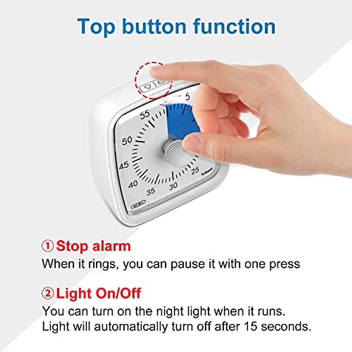 Yunbaoit Visual Timer with Night Light, 60-Minute Countdown Timer for Kids and Adults, Silent Classroom Timer, Time Management Tool for Home, School, or Work (Light White)