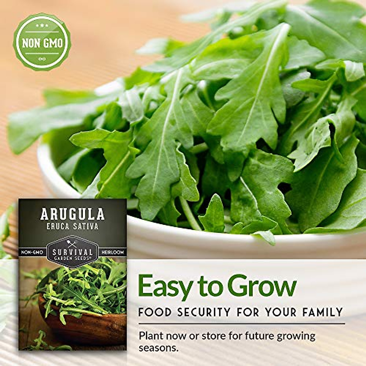 Survival Garden Seeds - Arugula Seed for Planting - Packet with Instructions to Plant and Grow Garden Rocket Green Leafy Vegetables in Your Home Vegetable Garden - Non-GMO Heirloom Variety - 1 Pack