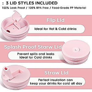 COKTIK 40 oz Tumbler with Handle and Straw, 3 Lids (Straw/Flip), Stainless Steel Vacuum Insulated Cup, 40 Ounce Travel Mug,Cupholder Friendly,Keeps Water Cold,Easy to Clean (Blush)