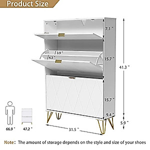 Anbuy Shoe Cabinet, Free Standing Tipping Bucket Entryway Shoes Cabinets, Shoes Storage Cabinet with 3 Flip Drawers, Narrow Shoe Rack Cabinet for Entryway, Modern Shoes Organizer (White)