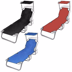 Outdoor Folding Lounge Chair Beach Sun Patio Chaise Pool Lawn Lounger Canopy Red