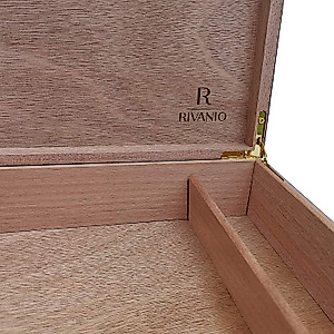 Rivanio Cigar Humidor, 9" x 8.5" x 2" (LxWxH) - Premium Handcrafted Cigar Box for Storage and Display - Humidor Cigar Box Includes Divider and Humidifier - Cigar Case for Desk or Travel