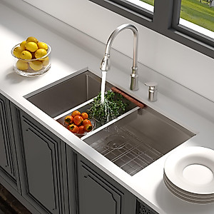 33 Undermount Kitchen Sink - Lordear 33 Inch Kitchen Sink 16 Gauge Stainless Steel Single Bowl Ledge Workstation Under Counter Kitchen Sink