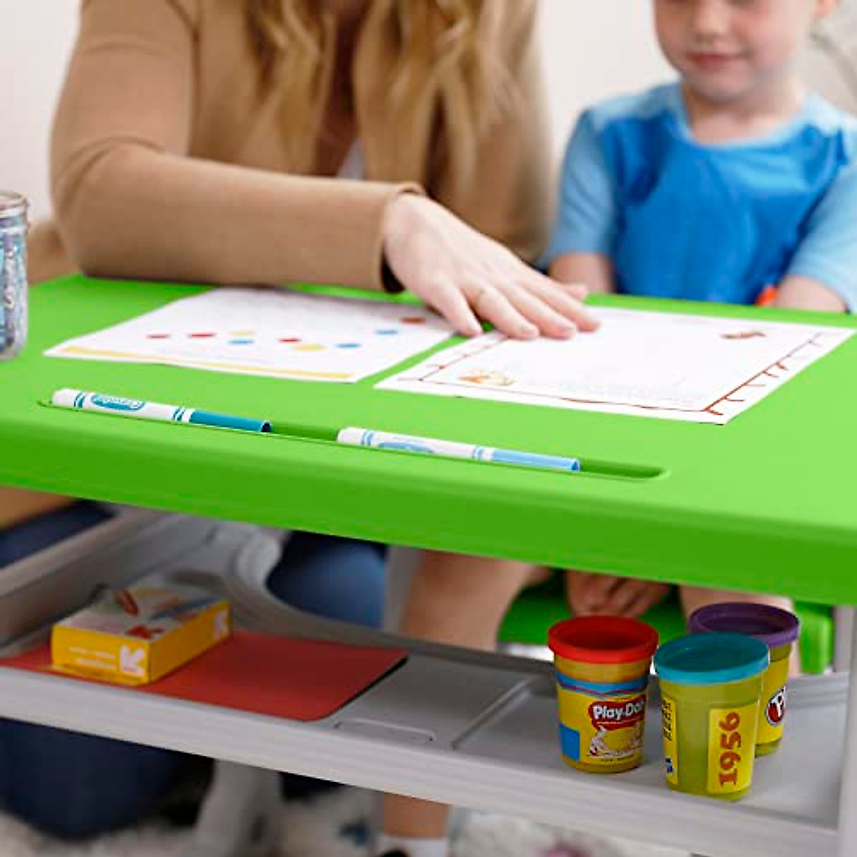 ECR4Kids Toddler Plus Desk and Chair, Kids Furniture, Grassy Green/Light Grey