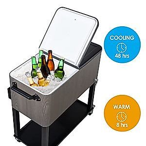VINGLI 80 Quart Rolling Ice Chest on Wheels, Portable Patio Party Bar Drink Cooler Cart, with Shelf, Beverage Pool with Bottle Opener,Water Pipe (Grey)