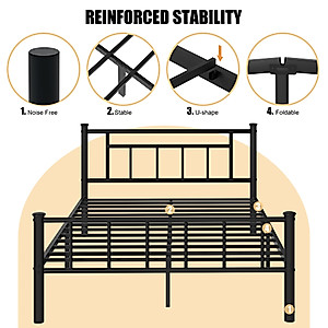 Shintenchi Full Size Bed Frame with Headboard and Footboard, Full Metal Bed Frame Mattress Foundation with Under Bed Storage, Steel Slats, No Box Spring Needed, Noise Free