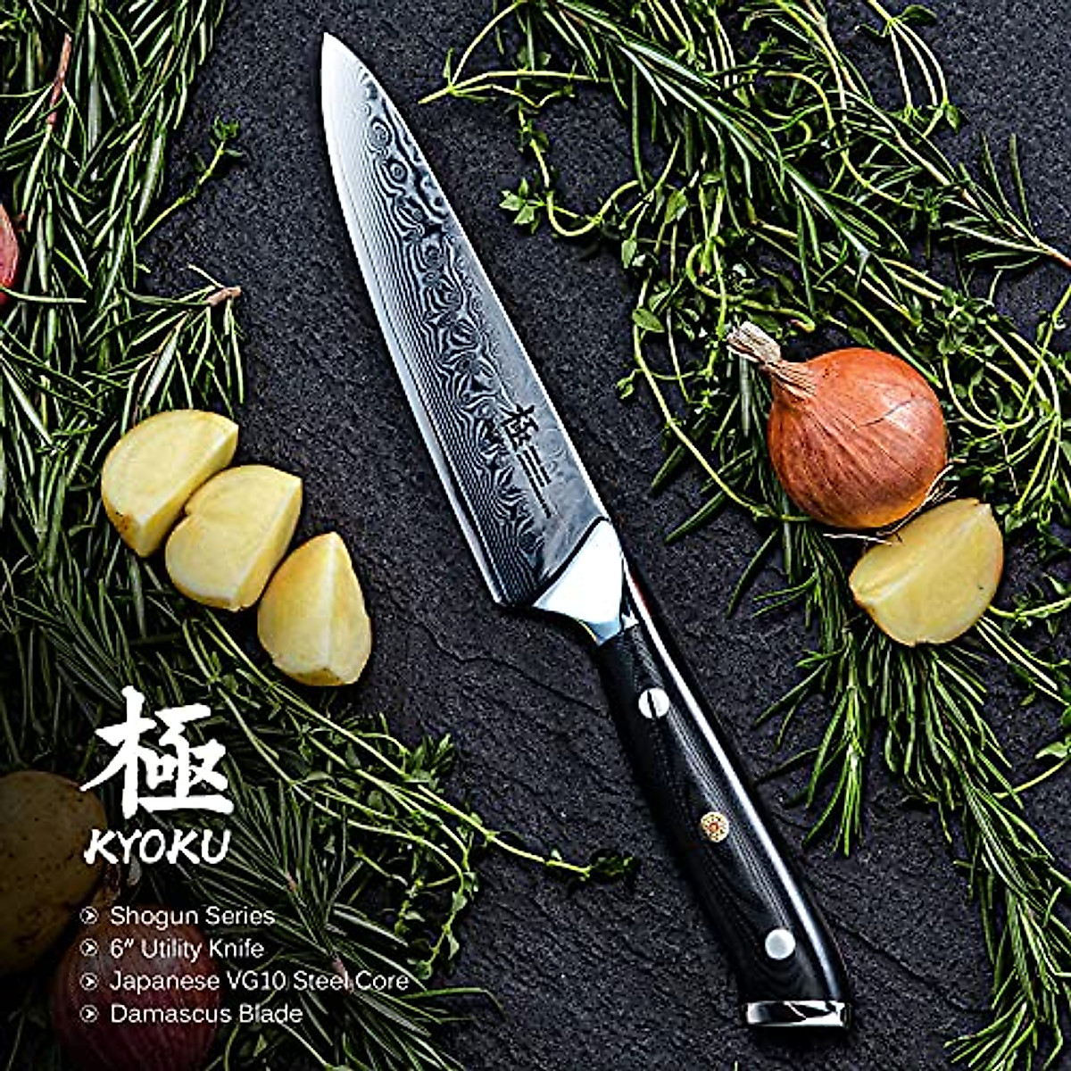 KYOKU Shogun Series 6" Utility Chef Knife + 7" Boning Knife - Japanese VG10 Steel Core Forged Damascus Blade