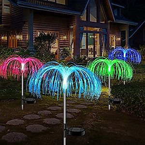 mopha Solar Garden Lights, 4 Pack 7 Color Changing Flower Solar Lights Outdoor Waterproof, Fiber Optic Lights Decorative with Heavy Bulb Base, for Outdoor, Patio, Yard & Garden Decor