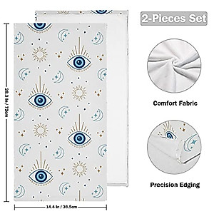 Kigai Evil Eye Hand Towels for Bathroom Set of 2, Soft Absorbent Cotton Face Washcloths for Kitchen Hotel Gym Swim Camp Beach Spa, 14 x 28 in