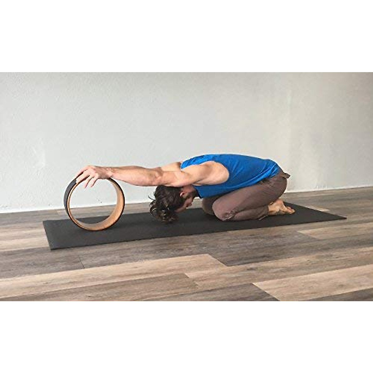 SukhaMat Yoga Wheel - Pro - 12.5" x 5" Yoga Prop Wheel for Deeper Poses, Relieve Back Pain, Stretching, NEW! Online Video Yoga Wheel Instructions & Printed Guide (WoodGrain/Black)