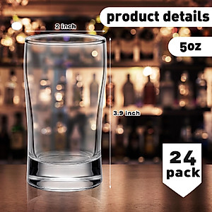 Bokon 24 Pcs Beer Glasses, Small Juice Glasses Cups Iced Tea Glasses Heavy Base Glassware Clear Glass Bulk Tumblers for Drinking Water Beer Milk Orange Juice Kids Breakfast (5 oz)