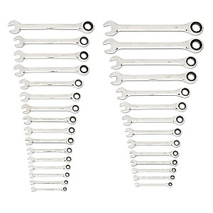 GEARWRENCH 30 Piece 12 Point Ratcheting Combination SAE/Metric (1/4-1 in., 8-24 mm) Wrench Set with Wrench Racks - 86702