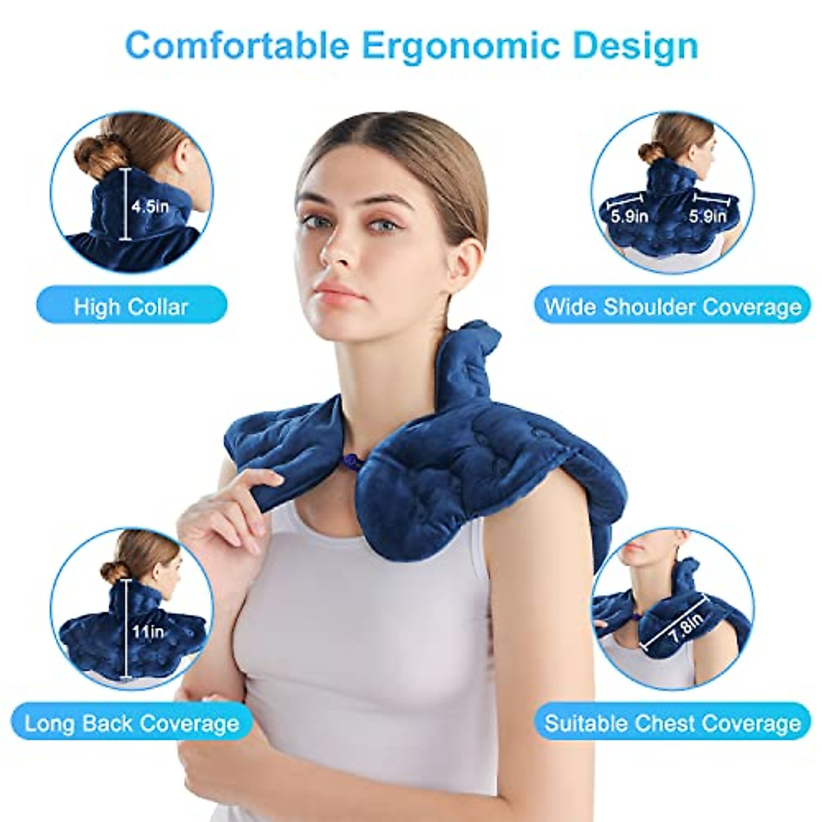 Cosy Life Microwave Heating Pad for Neck Shoulders and Back Pain Relief, 2 in 1 Hot/Cold Therapy Heat Pad Microwavable, 4LB Weighted Neck Wrap with 100% Natural Herbs (Unscented Blue)