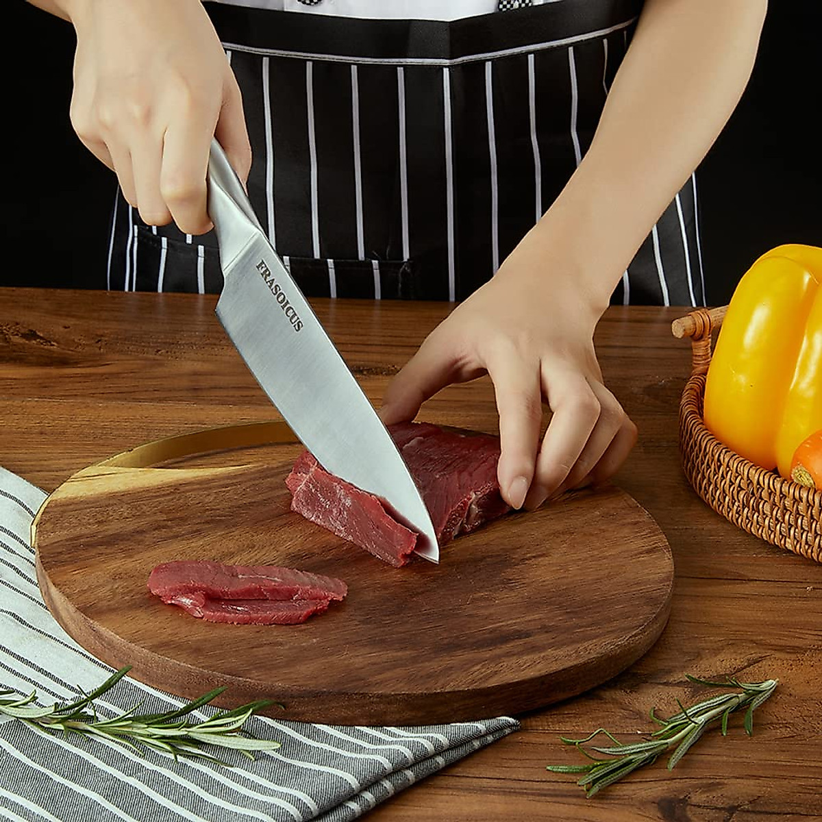 FRASOICUS 7 Pieces Kitchen Knife Set with Wooden Block, German Stainless Steel Ultra Sharp, Professional Chef Knife Set for Kitchen Best Gift